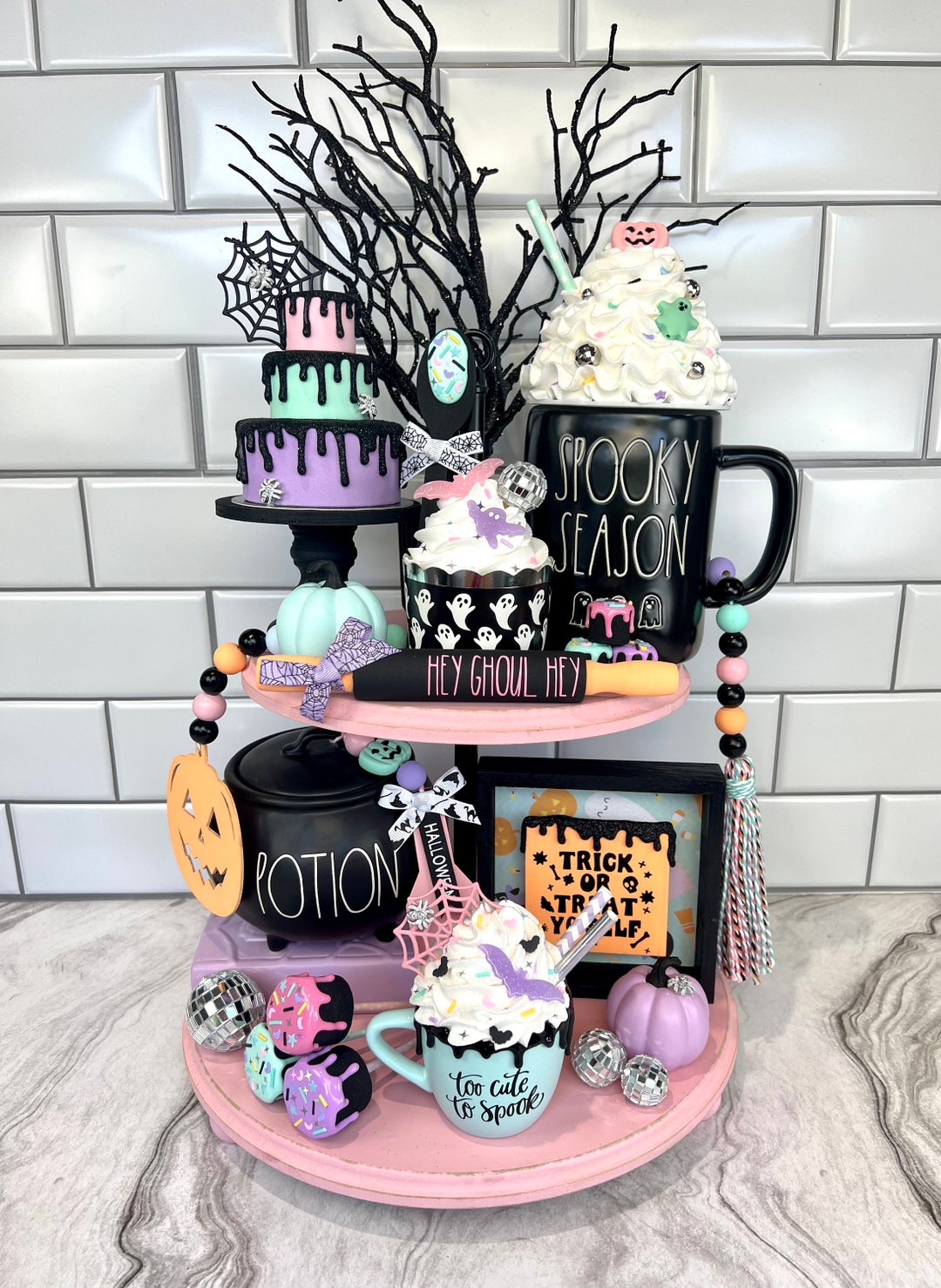 Pastel Halloween Tiered Tray Decor Bundle | Spooky Sweet Halloween ...