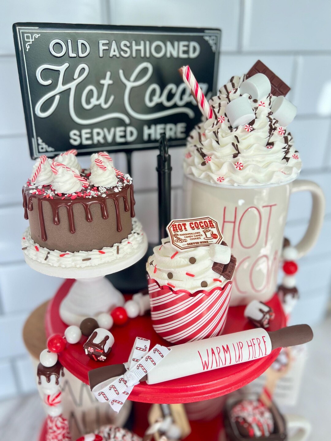 Fake Chocolate Drip Cake With Candy Canes: Christmas Tiered Tray Decor ...
