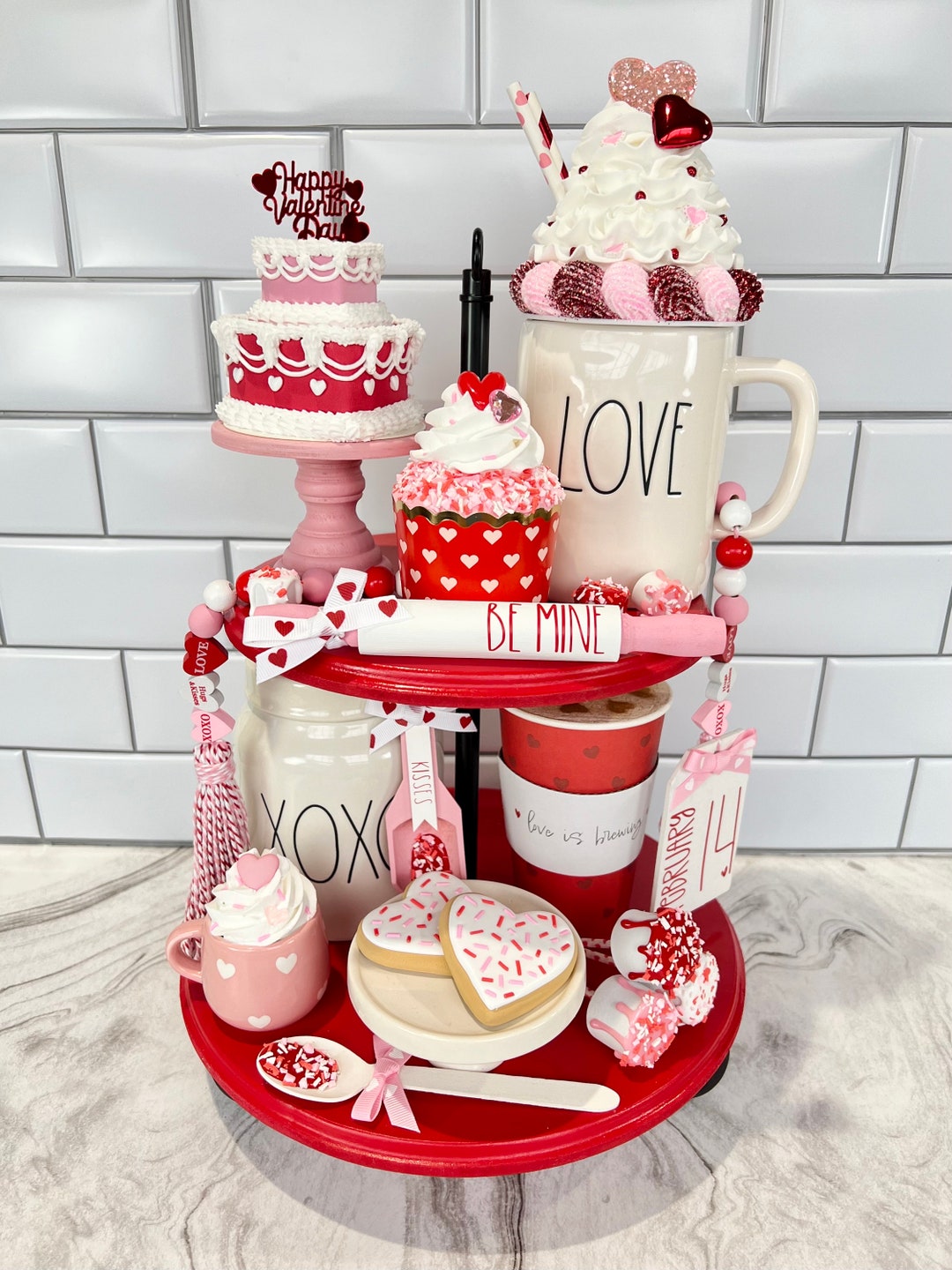 Traditional Red and Pink Valentine's Day Tiered Tray Bundle | Valentine ...