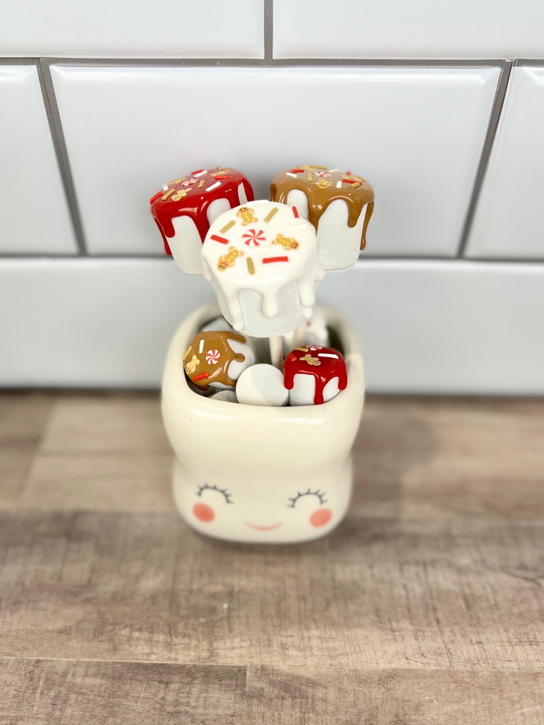 Gingerbread Man Set of 3 Marshmallows on Sticks & 3 Mini Mallows ...