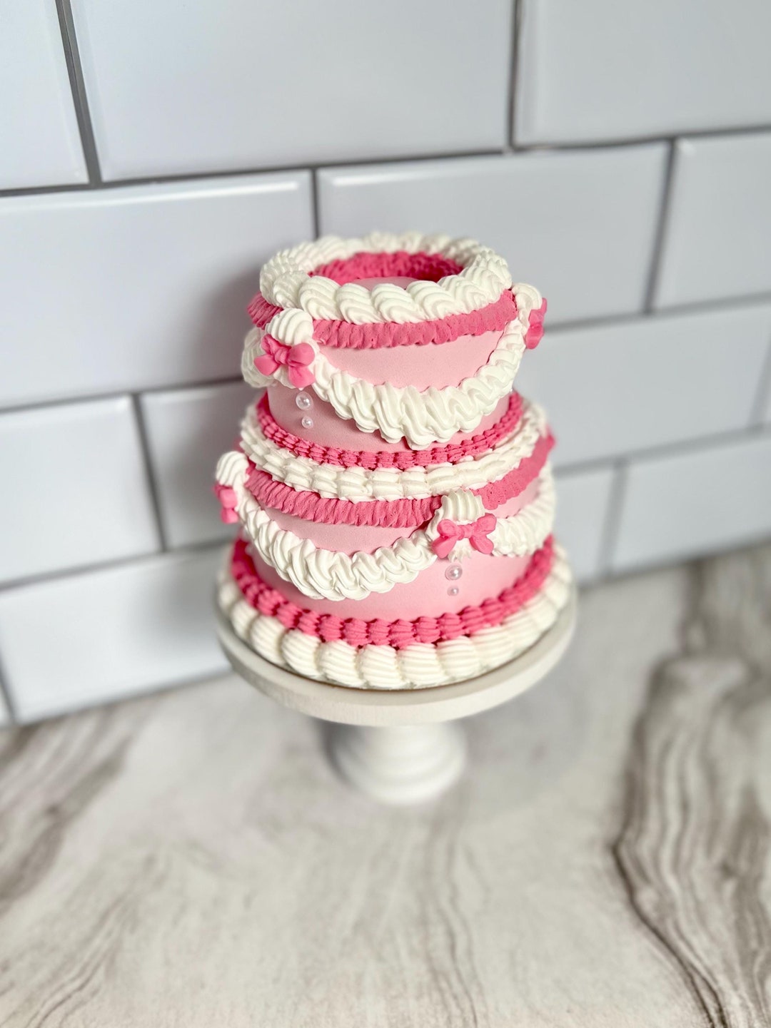 Fake Pink Coquette Cake | Faux Vintage Tiered Cake | Faux Cake | Photo ...