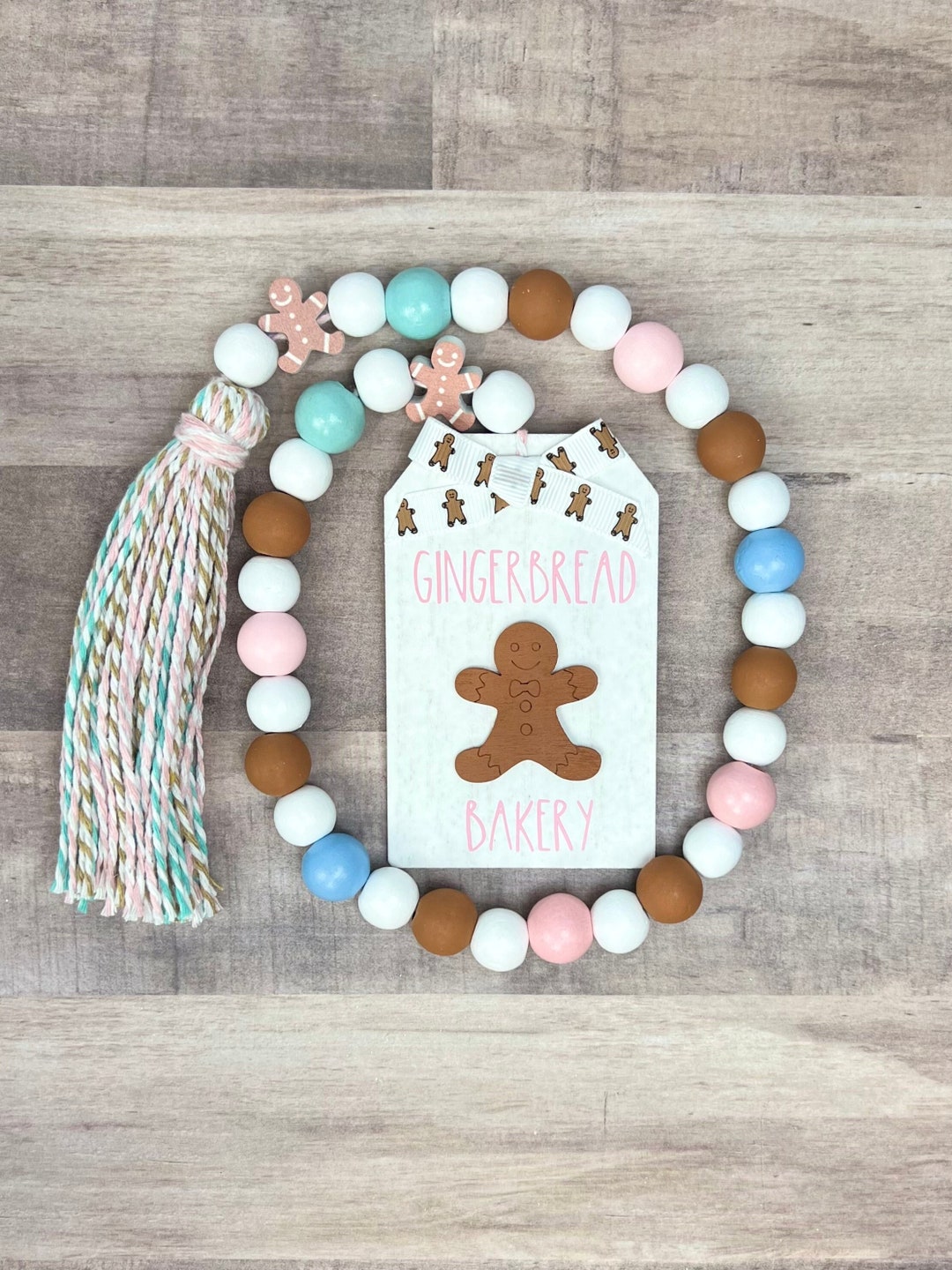 Pastel Gingerbread Bakery Beaded Garland | Fake Gingerbread Man Garland ...