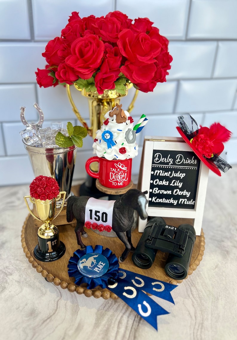 Small '1st Place' Trophy With Red Roses | Derby Party Decor - Etsy