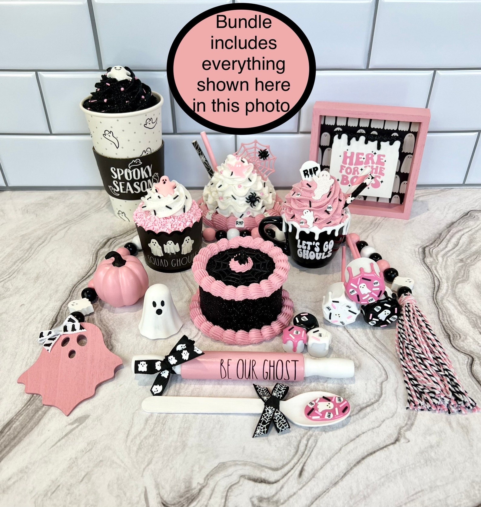 Pink Halloween Tiered Tray Decor Bundle | Pinkoween Party Decorations ...