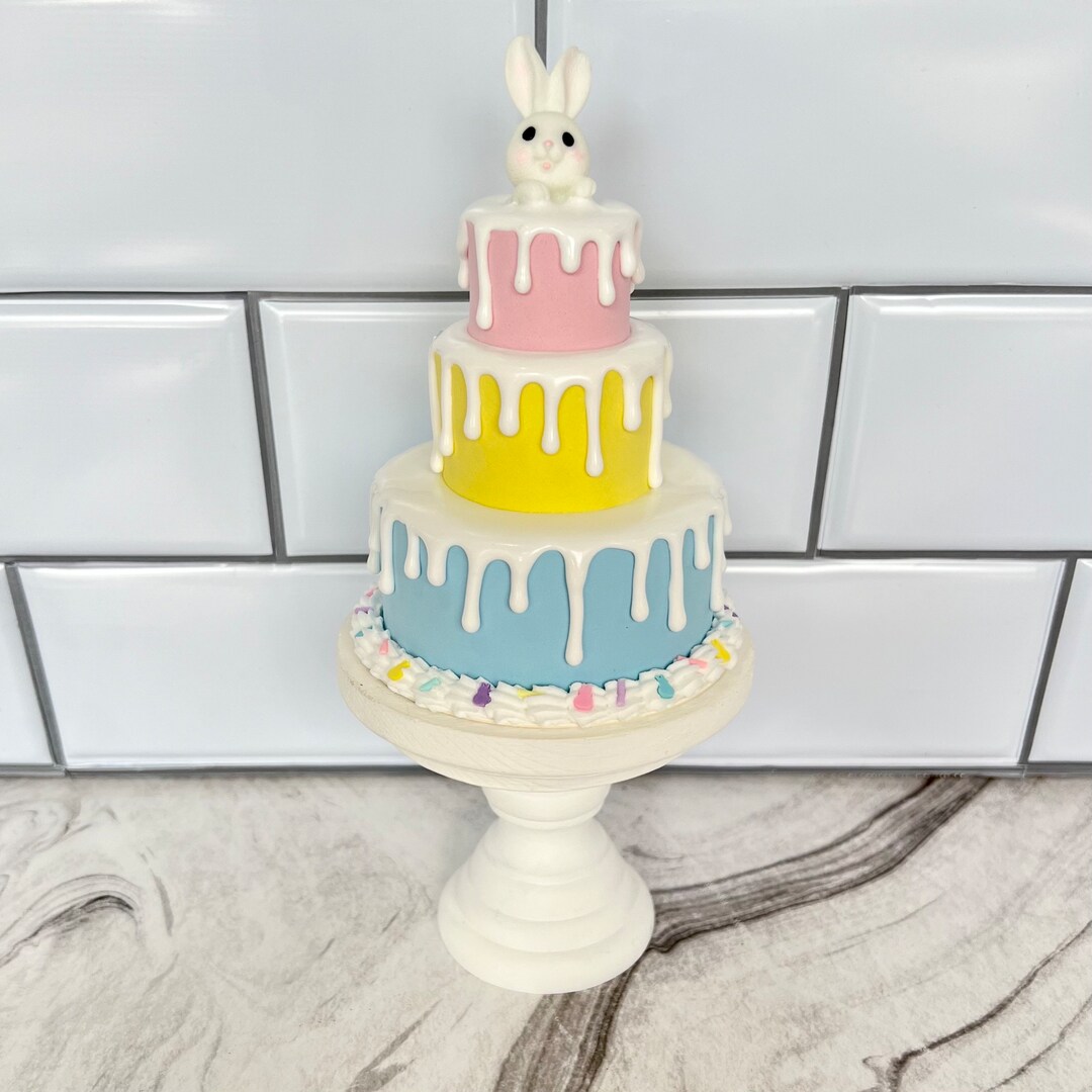 Small Pastel Easter Bunny 3 Tiered Fake Cake | Easter Tiered Tray ...