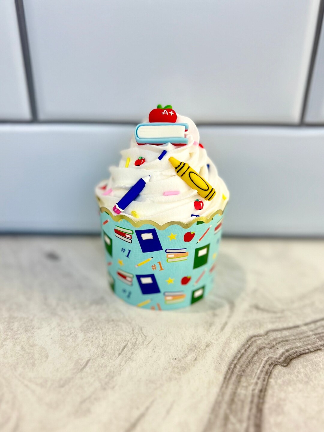 Faux School or Teacher Themed Cupcake | Teacher Tier Tray Decor | Fake ...