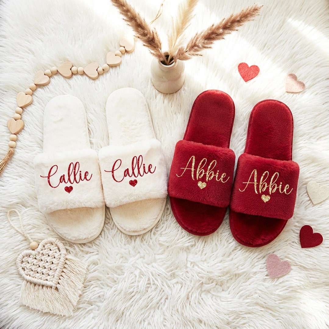 Custom Fluffy Slippers, Personalized Fluffy Slides for Women ...