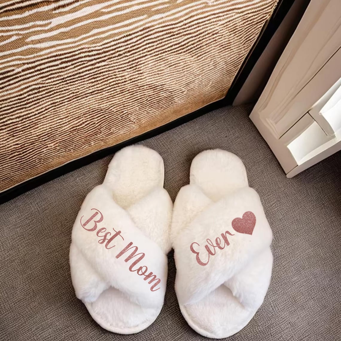 Cute Best Mom Ever Fluffy Slippers for Mothers Day, Birthdays ...