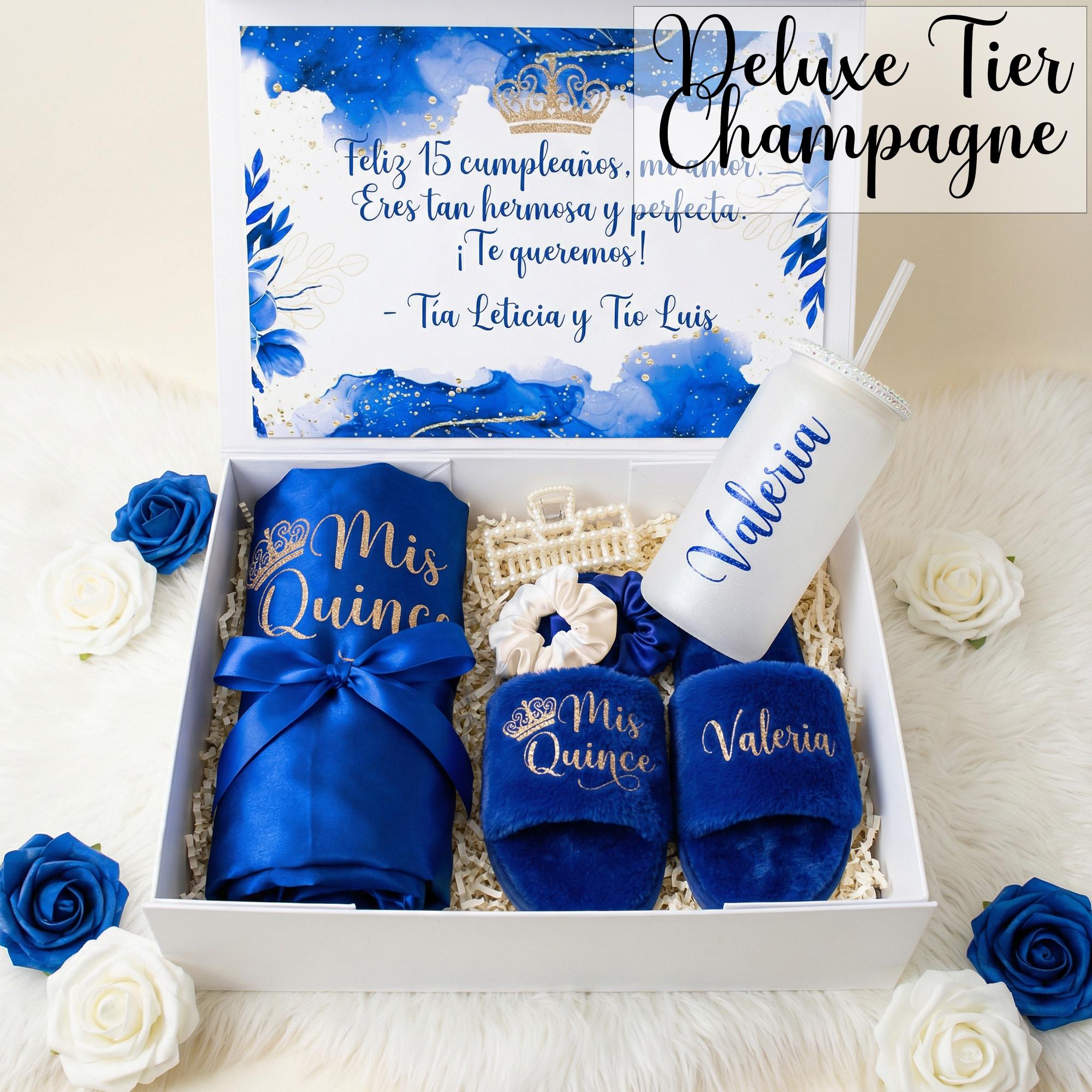 Personalized Quinceanera Gift Box, Royal Blue Mis Quince Robe and ...