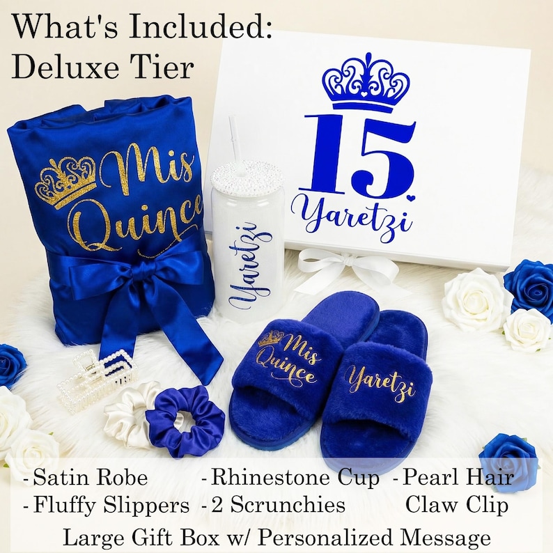 Personalized Quinceanera Gift Box, Royal Blue Mis Quince Robe and ...