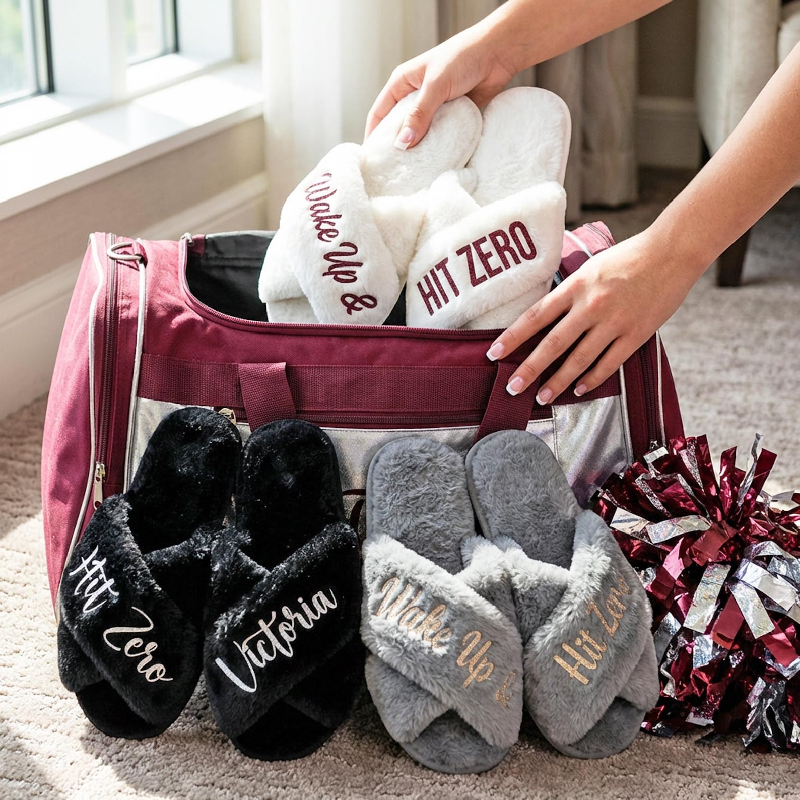 Bulk Custom Wake up and Hit Zero Fluffy Slippers, Cheer Team Gifts ...