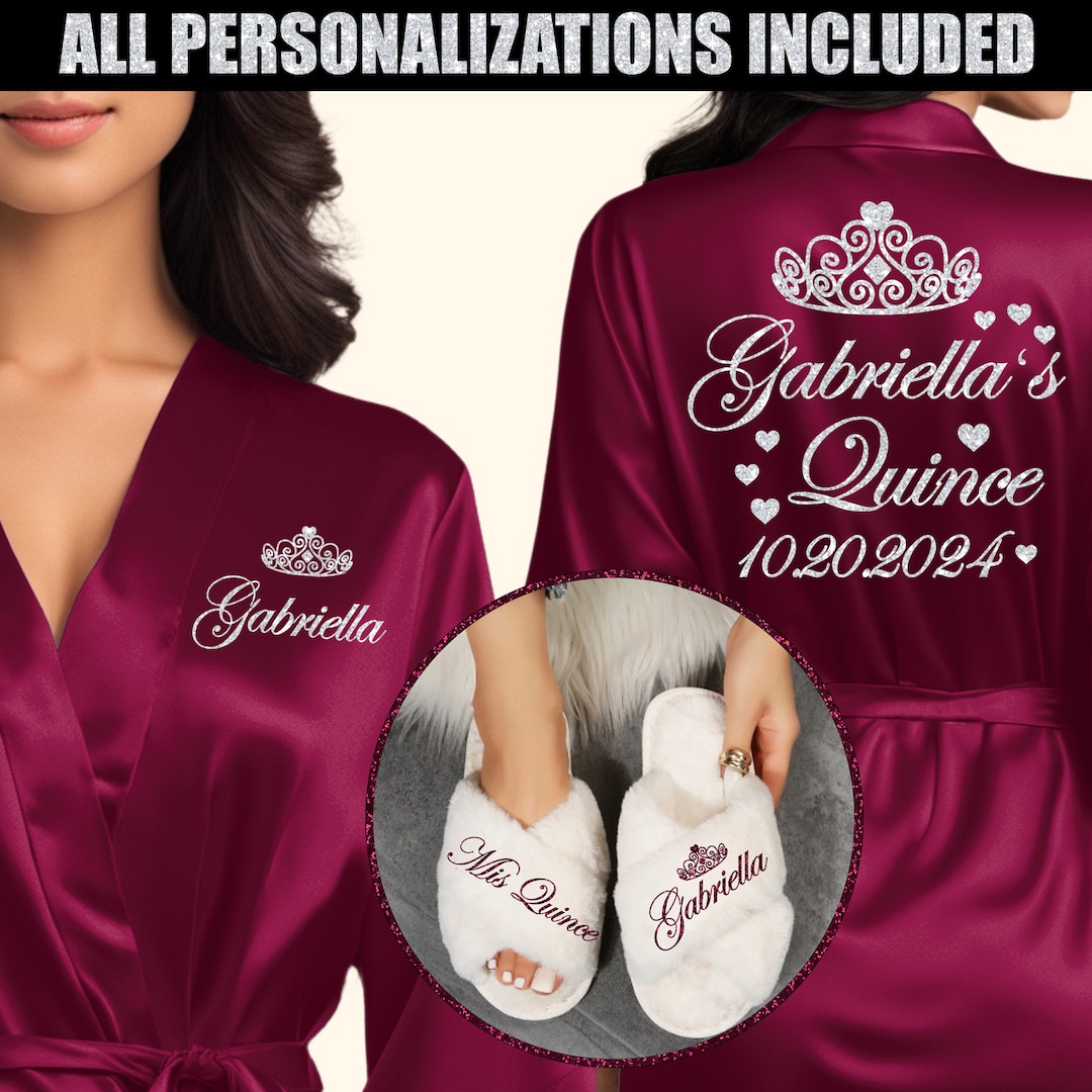 Personalized Mis Quince Robe Set With Slippers, Pretty Quinceanera ...