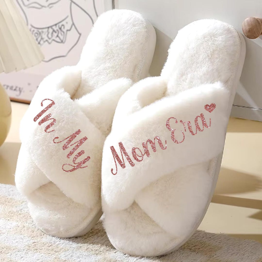 Cute in My Mom Era With Heart Fluffy Slippers for Mother's Day, Cozy ...
