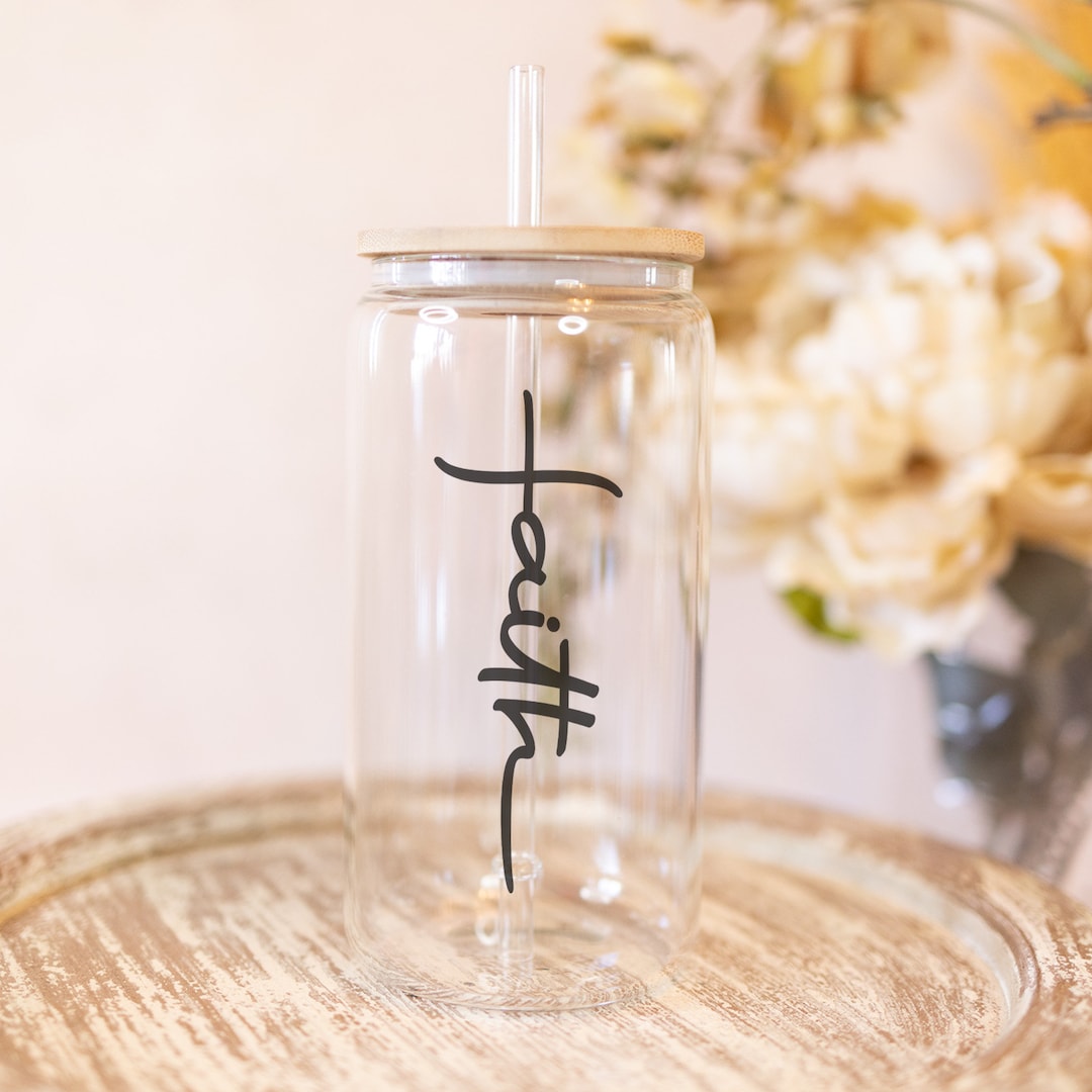 Faith Coffee Cup - Iced Coffee Glass With Minimalist Design - Christian ...