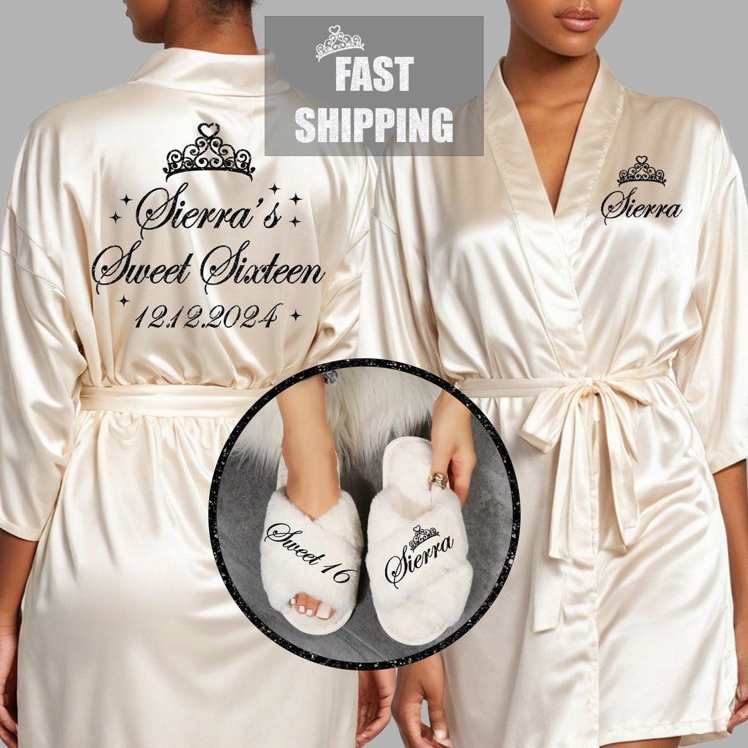 Personalized Sweet Sixteen Robe and Slipper Set, Pretty Sweet 16 Robe ...