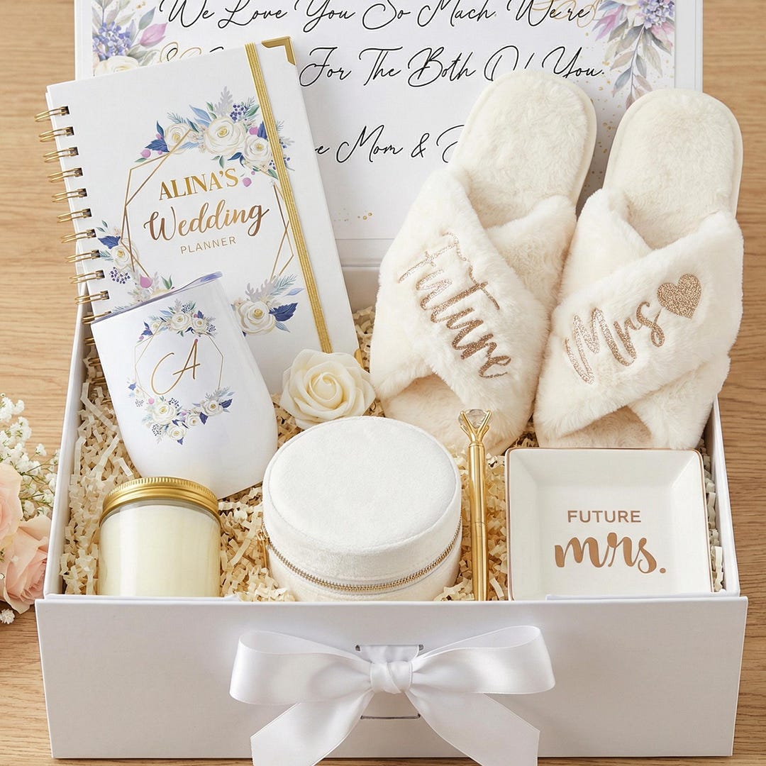 Custom Engagement Gift Set for Her With Wedding Planner, Ring Dish ...