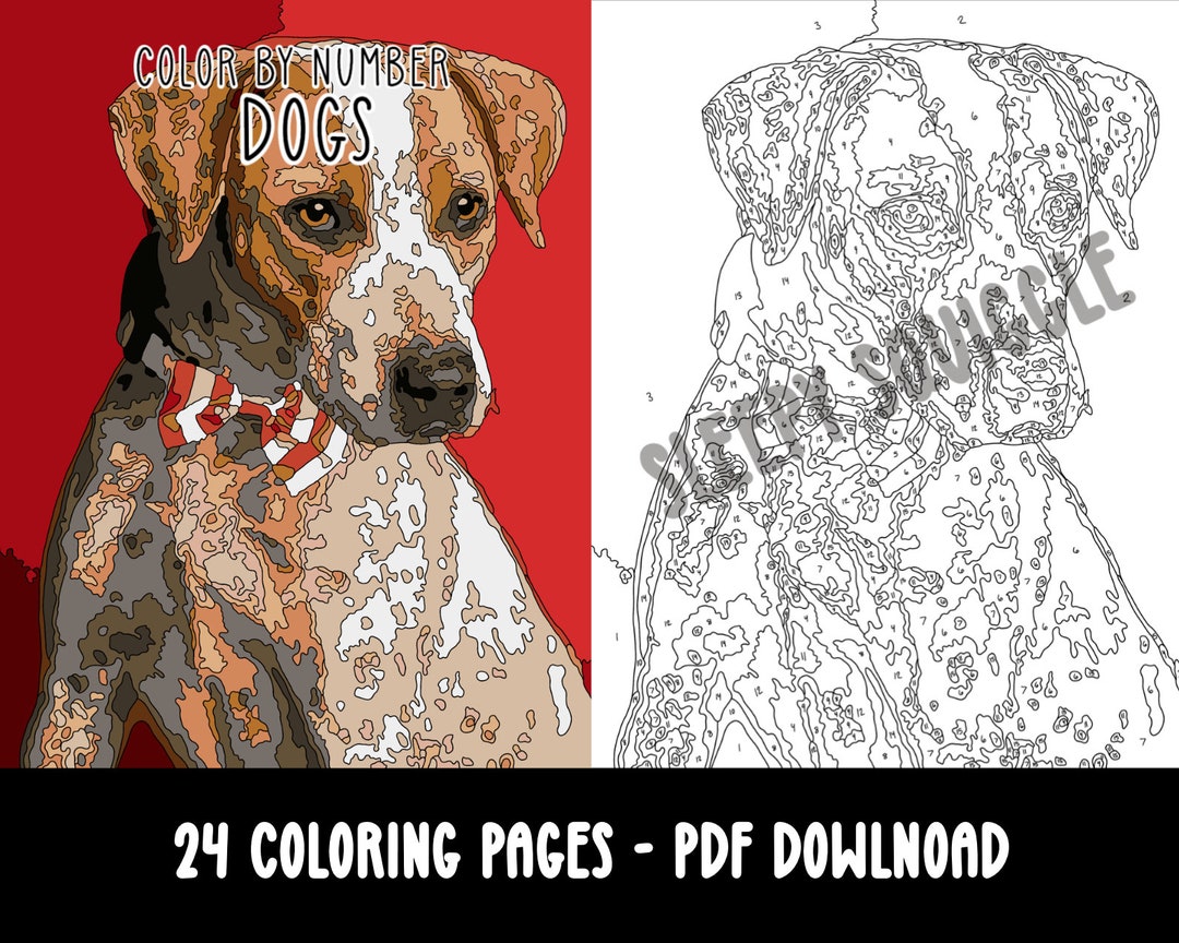Dog Color by Number: 24 Printable Pages, Adult Coloring Book (PDF ...