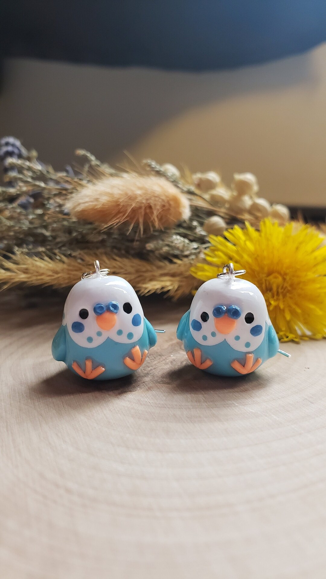 Budgie Parakeet Blue and White Bird Animal Clay Dangle Earrings ...