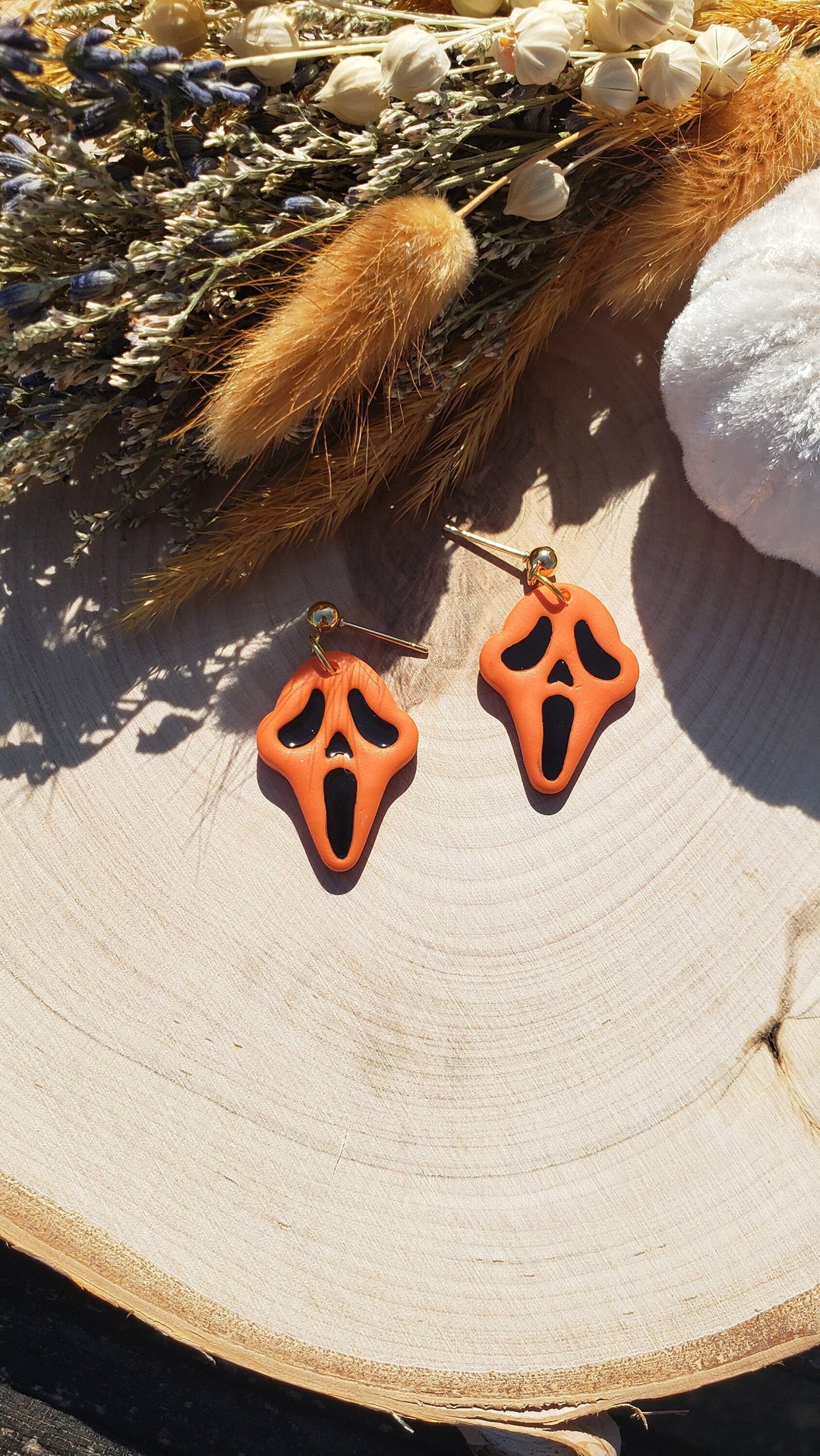 Orange Halloween Ghost Face Scream Horror Slasher Clay Dangle Earrings ...