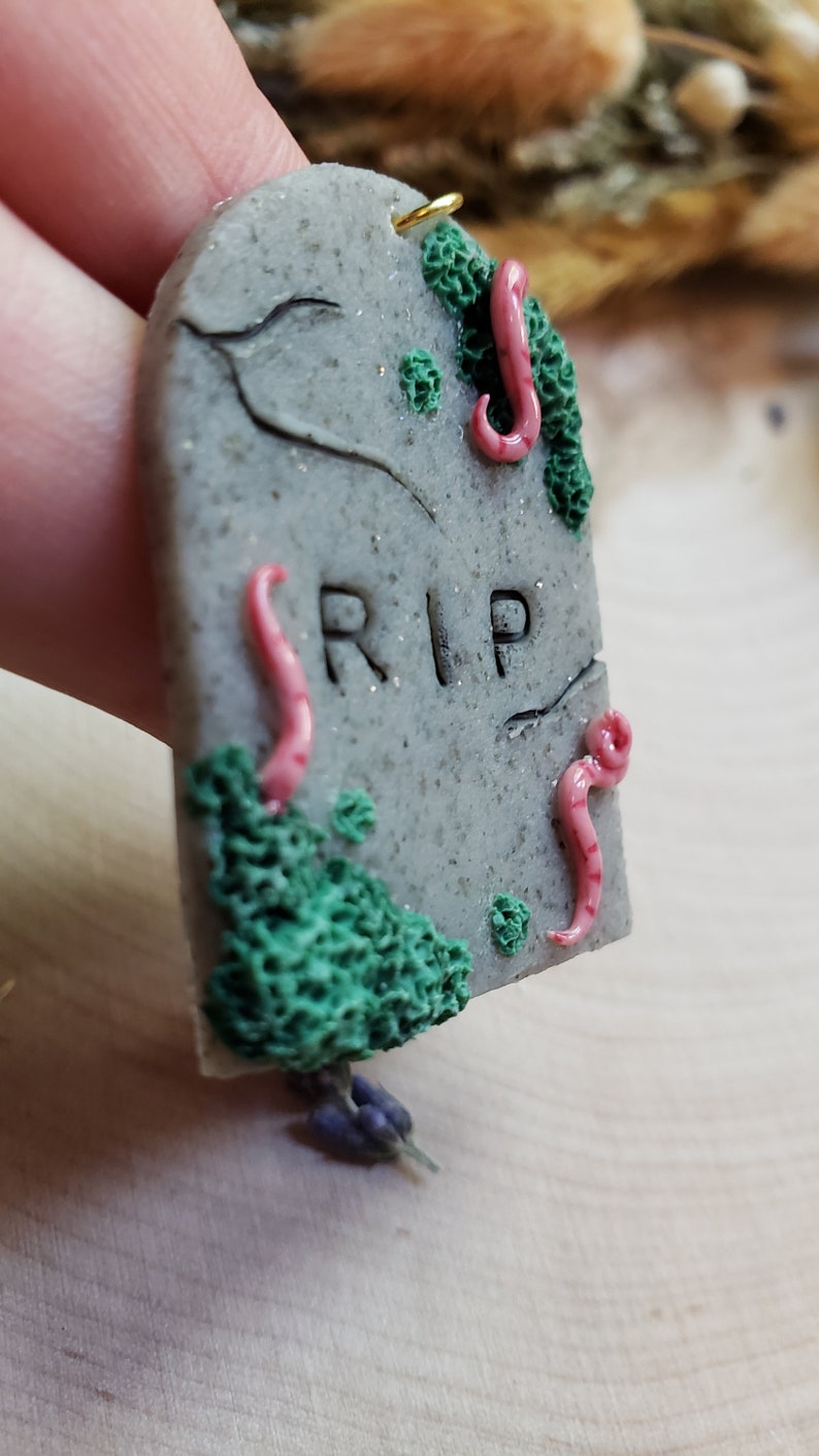 Spooky RIP Gravestone Tombstone Worm Halloween Clay Dangle Earrings ...