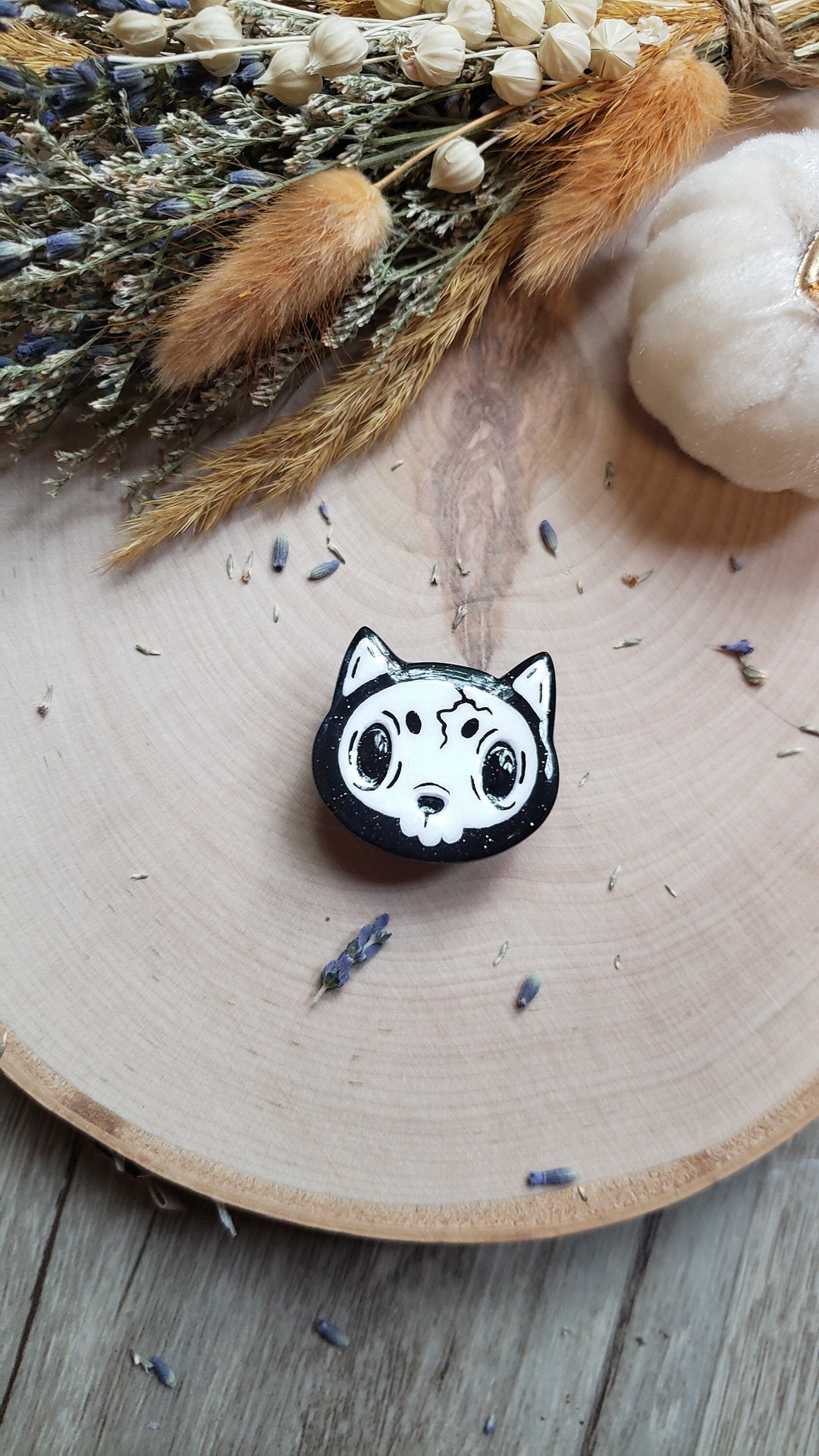 Glittery Skeleton Cat Handmade Clay Pin - Etsy