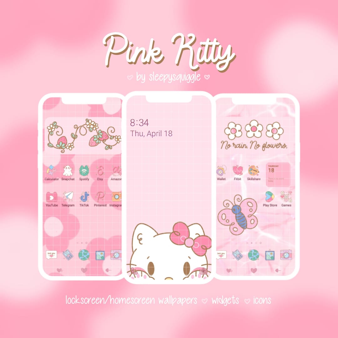 White Kitty Theme Pack | Cute Pink Aesthetic Wallpapers, Icons ...