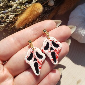 Blood Splatter Ghost Face Scream Horror Slasher Clay Dangle Earrings ...