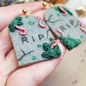 Spooky RIP Gravestone Tombstone Worm Halloween Clay Dangle Earrings ...