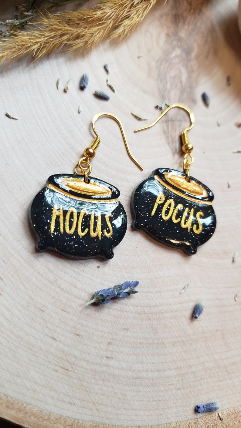 Hocus Pocus Witches Cauldron Clay Dangle Earrings | Hypoallergenic ...