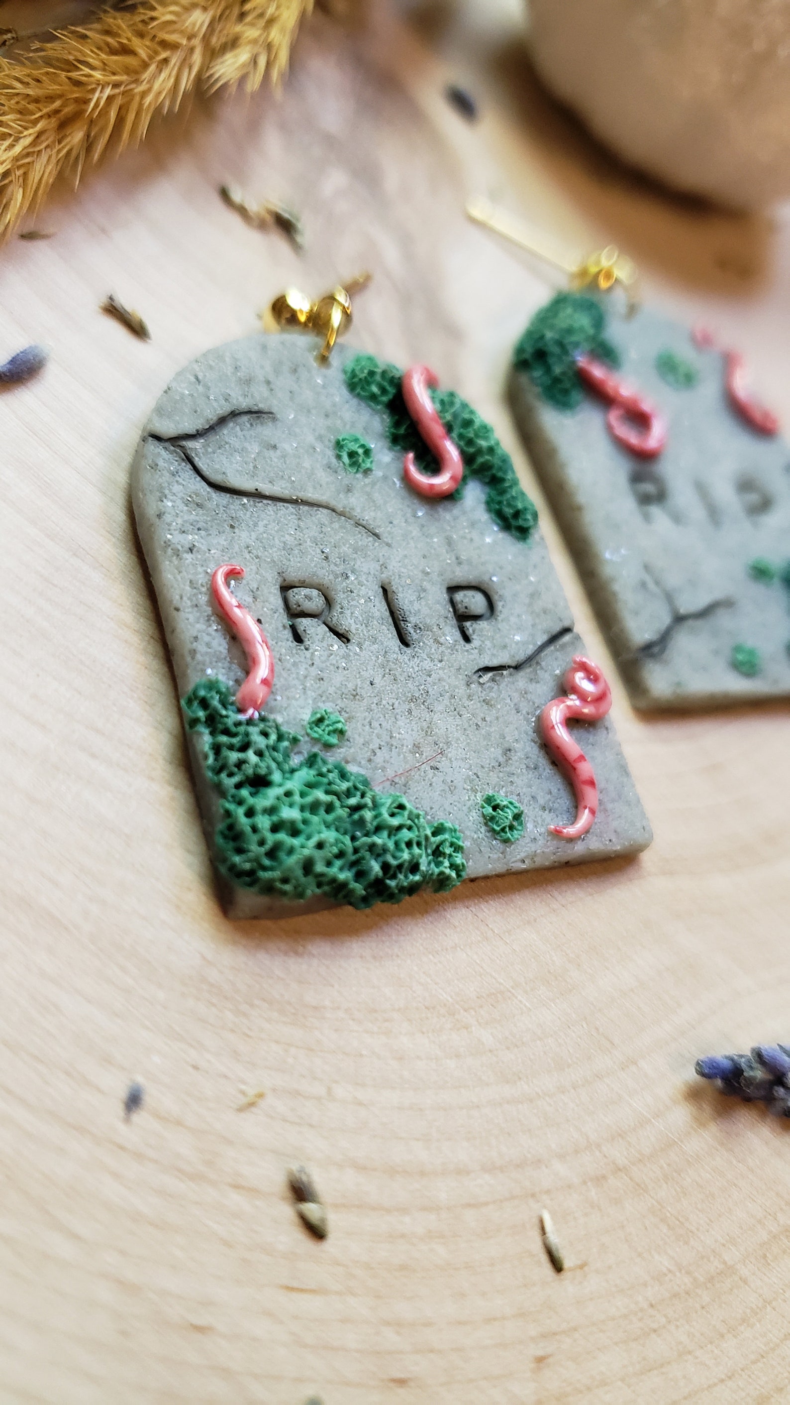 Spooky RIP Gravestone Tombstone Worm Halloween Clay Dangle Earrings ...