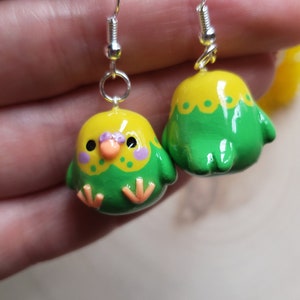 Budgie Parakeet Green and Yellow Bird Animal Clay Dangle Earrings ...