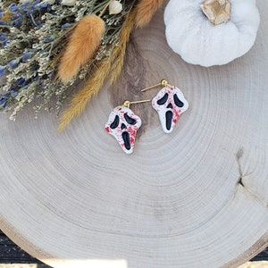 Blood Splatter Ghost Face Scream Horror Slasher Clay Dangle Earrings ...