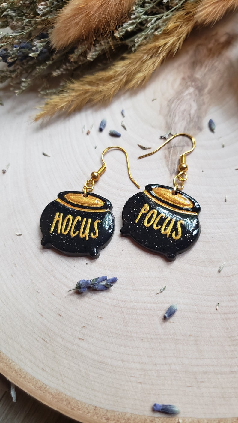 Hocus Pocus Witches Cauldron Clay Dangle Earrings | Hypoallergenic ...