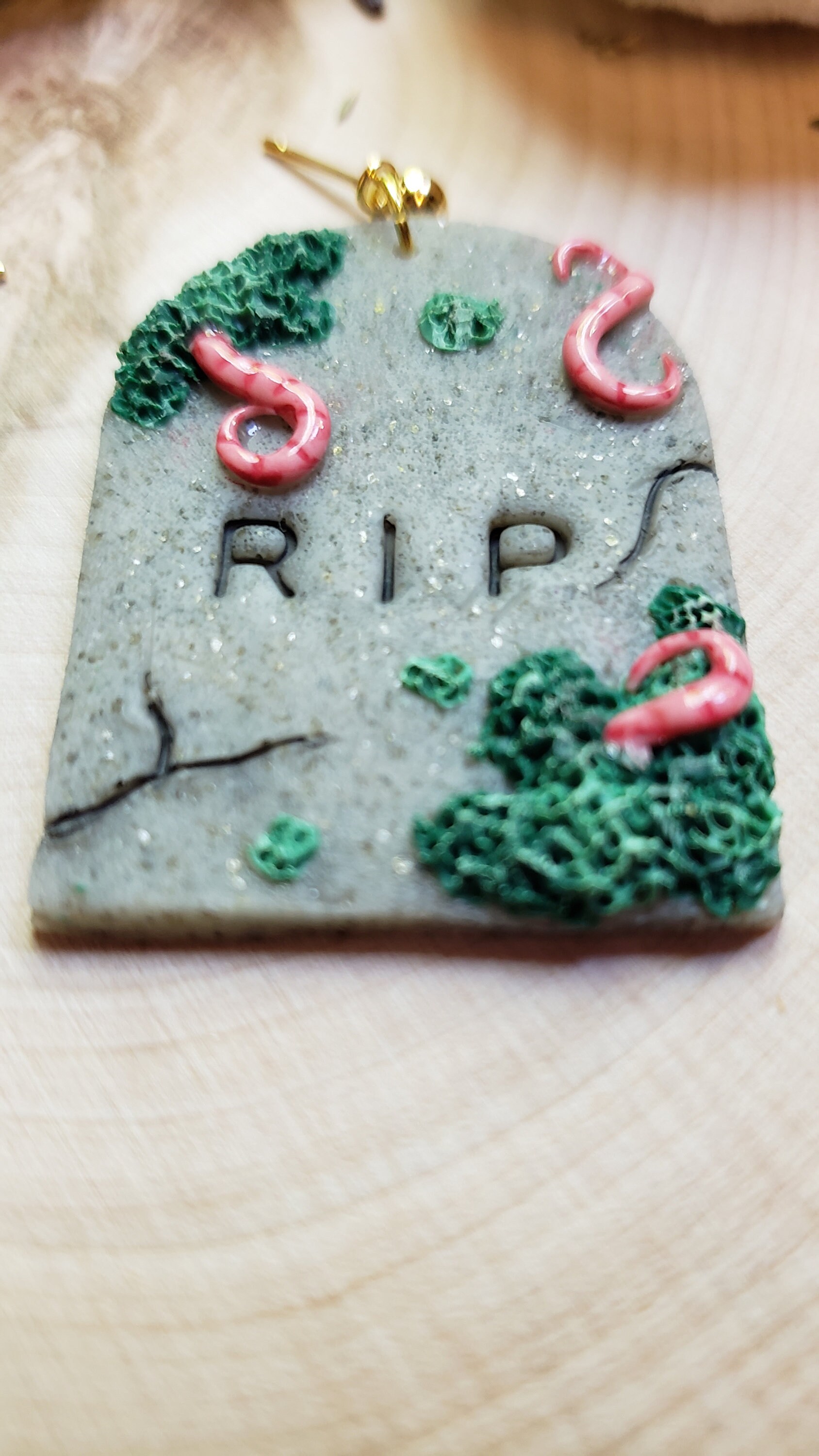 Spooky RIP Gravestone Tombstone Worm Halloween Clay Dangle Earrings ...