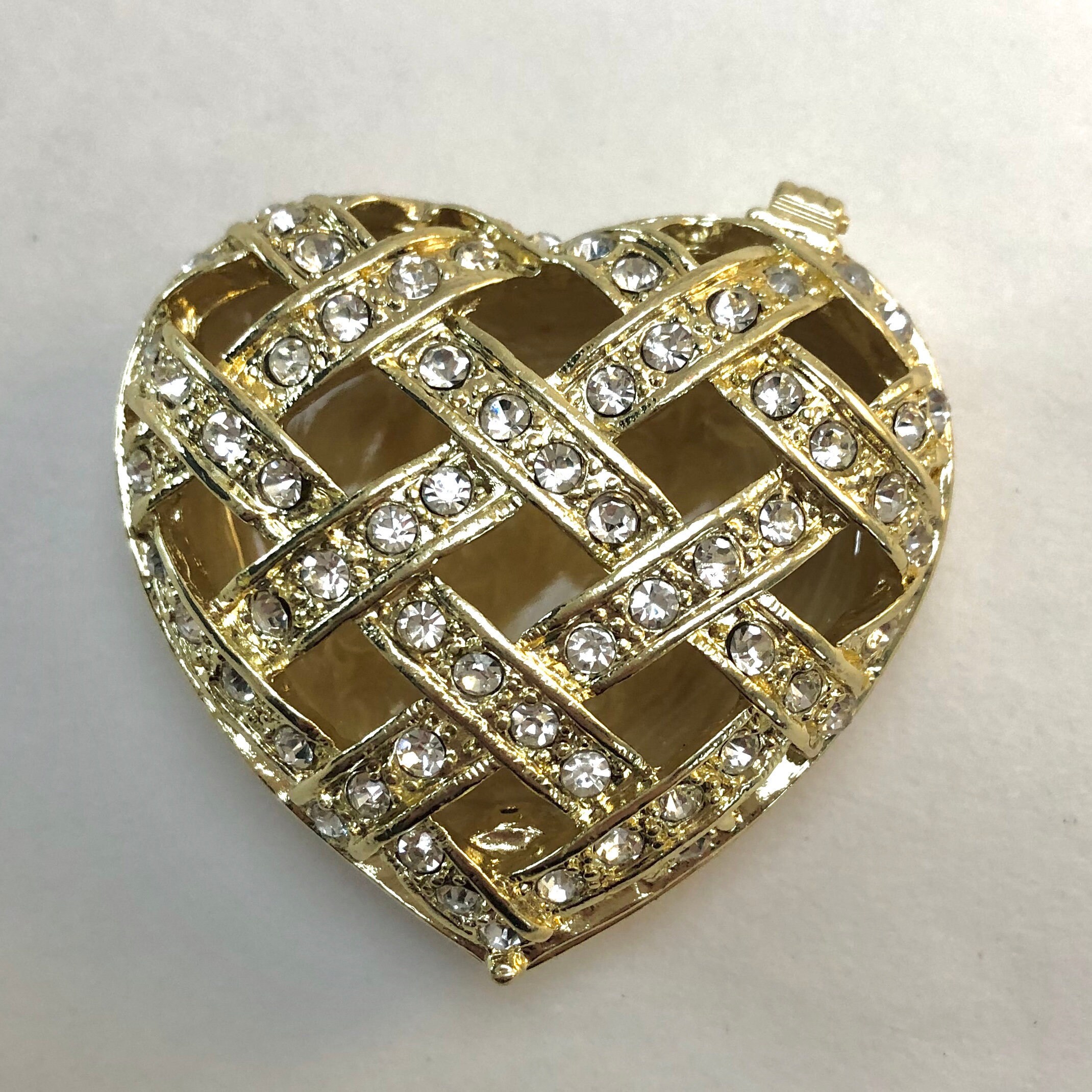 Heart Shaped Trinket Box With Lattice Lid Enameled Metal With - Etsy