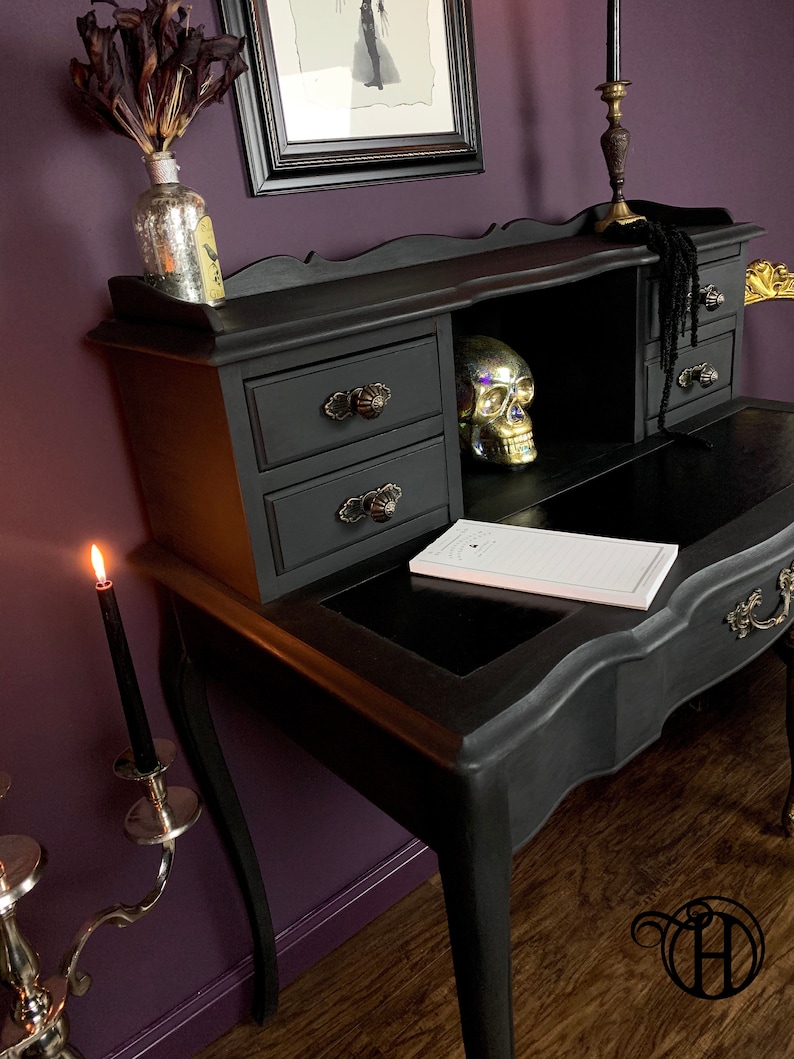 SOLD! THE RAVEN: Hand Painted Black Victorian Writing Desk - Etsy