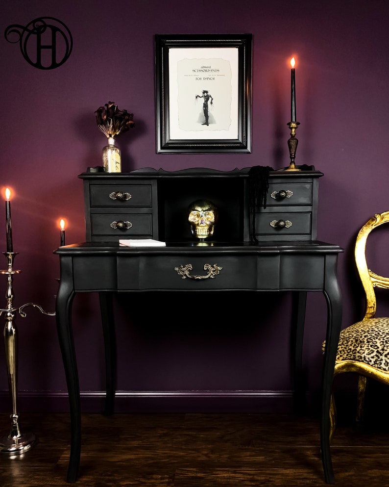 SOLD! THE RAVEN: Hand Painted Black Victorian Writing Desk - Etsy