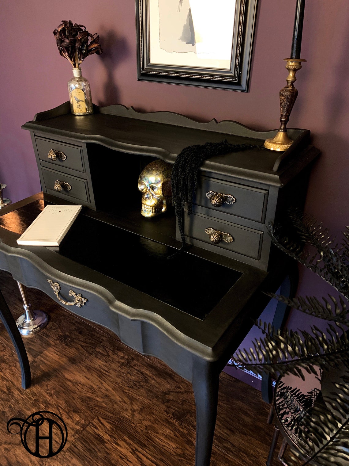 SOLD! THE RAVEN: Hand Painted Black Victorian Writing Desk - Etsy