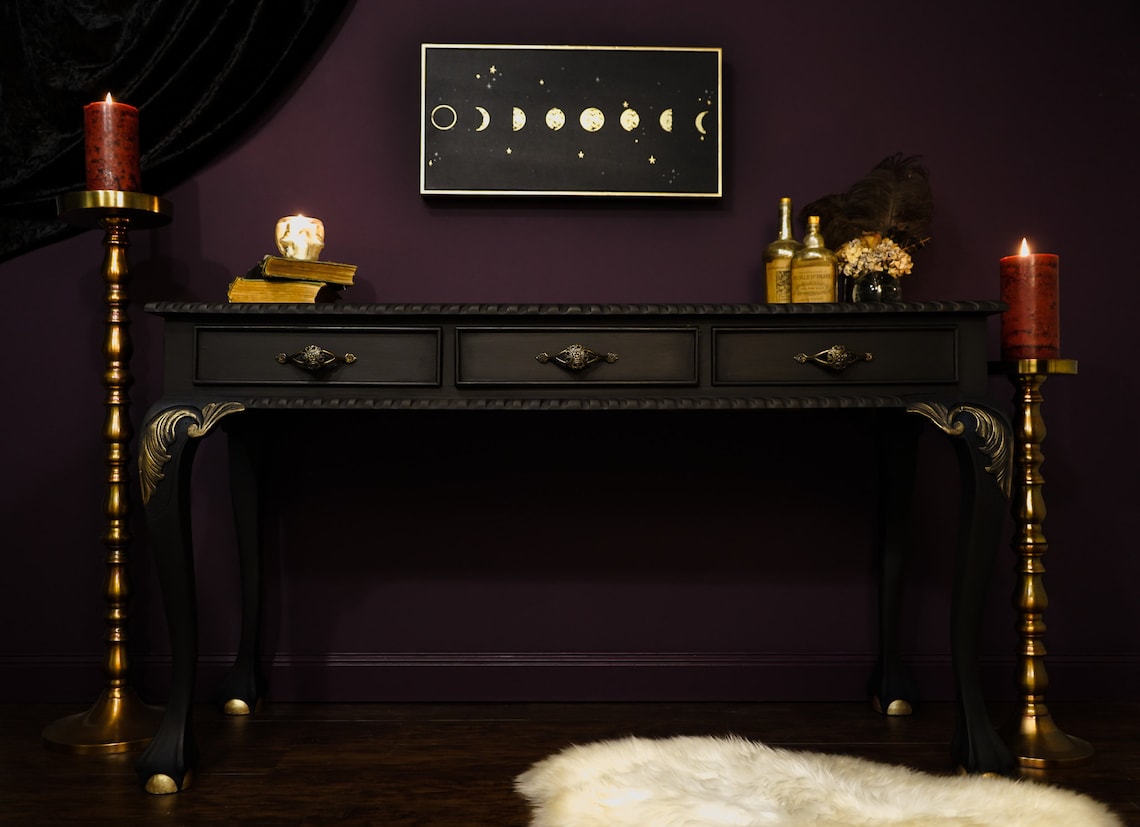 SOLD! the Altar - Hand Painted Black Antique Table & Desk - Etsy