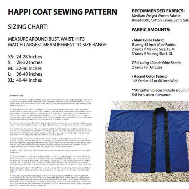 Cosplay Sewing Pattern // Happi Coat // DIY Template | Etsy