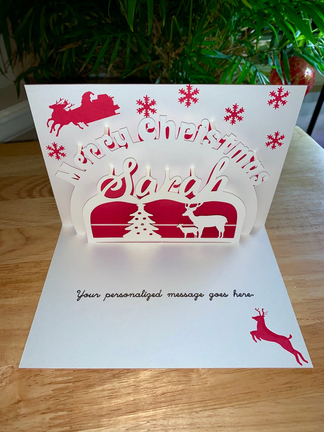 Personalized 3D Pop up Christmas Card With Reindeer and Christmas Tree ...