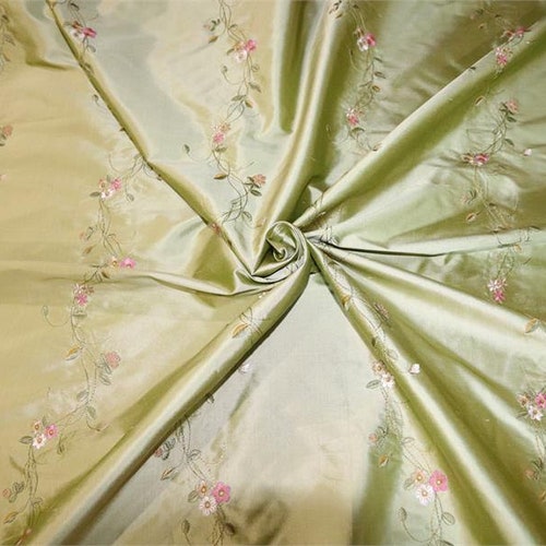 Designer Embroidered Silk Dupioni Fabric Italian Garden Etsy