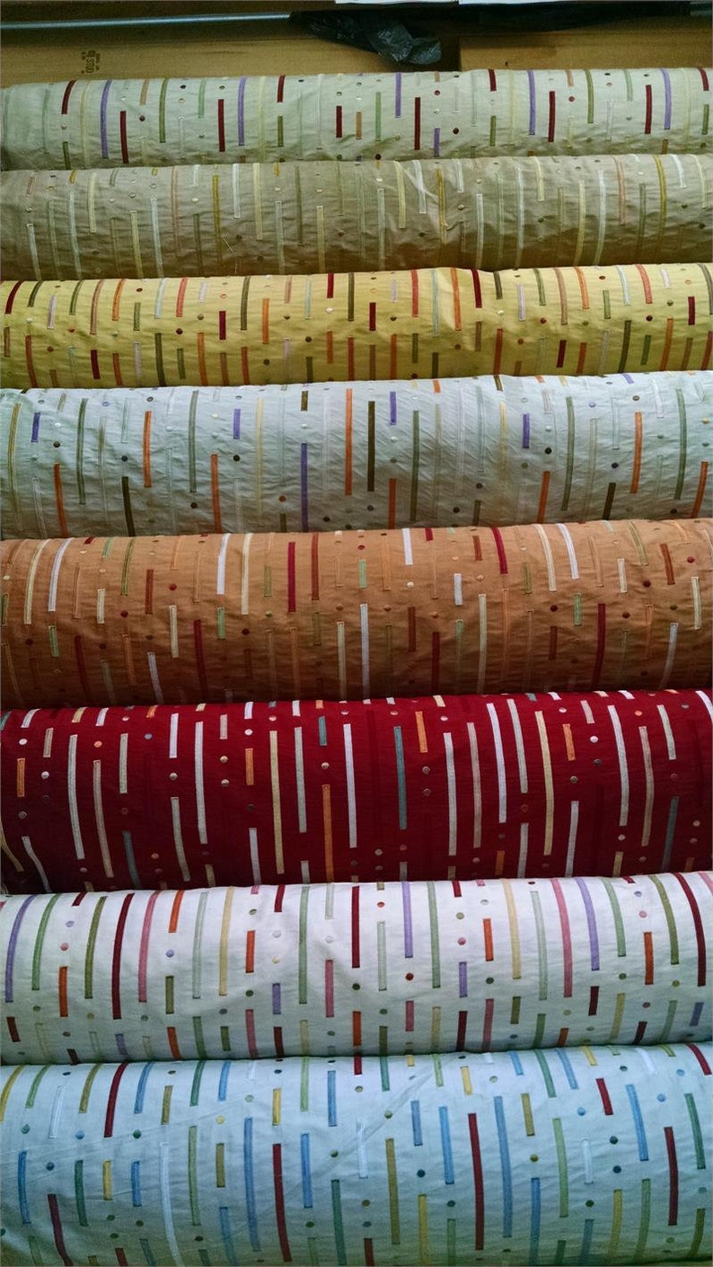 Embroidered Silk Dupioni Fabric Bars & Baubles Taupe - Etsy