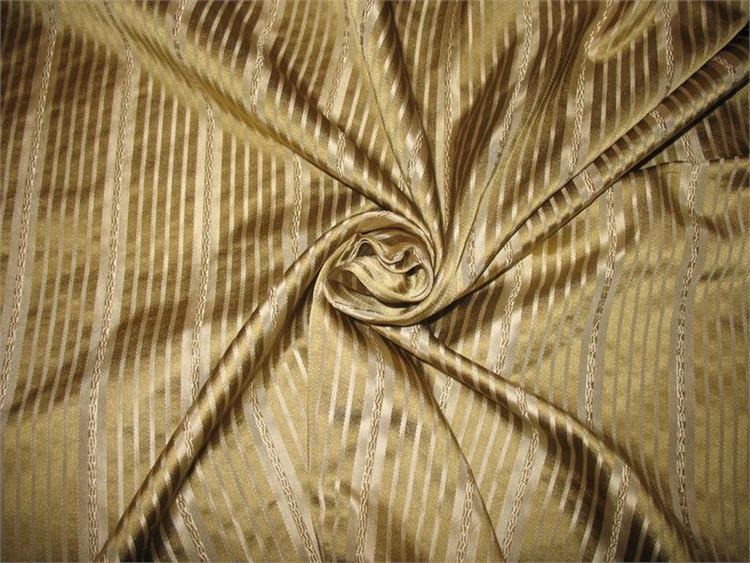 Designer Striped Silk Satin Fabric Zazu's Collection Gold & Platinum 54 ...