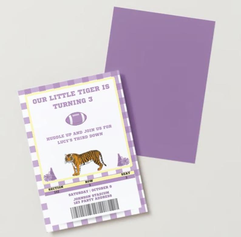 Football and Cheerleader Birthday Party Invitation. LSU Tigers. First ...