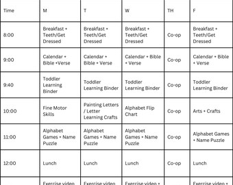 Toddler Homeschool Schedule / Lesson Planner Template - Etsy