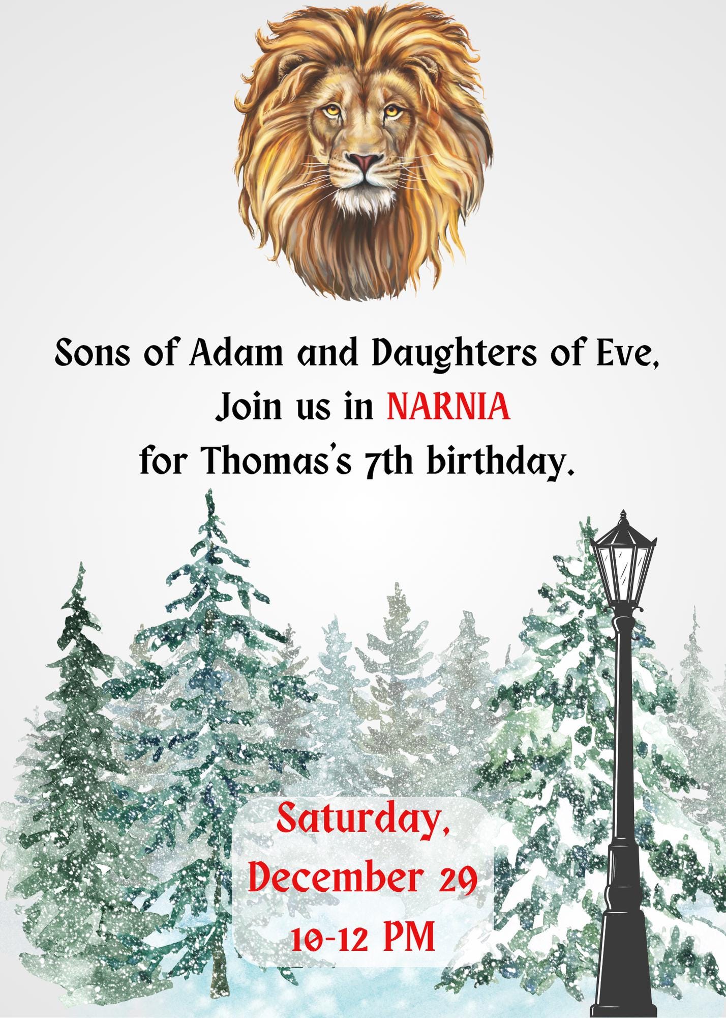 Chronicles of Narnia Birthday Party Invitation Template - Etsy