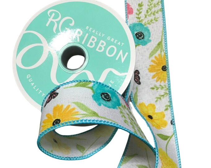1.5" Floral Wired Spring Ribbon, Ribbon by the Roll, RGA1749XK - Etsy
