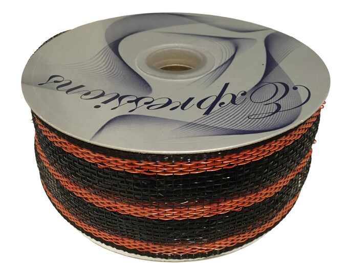 2.5" Metallic Black/ Orange Poly Mesh Ribbon, 2.5" X 25 Yards ...