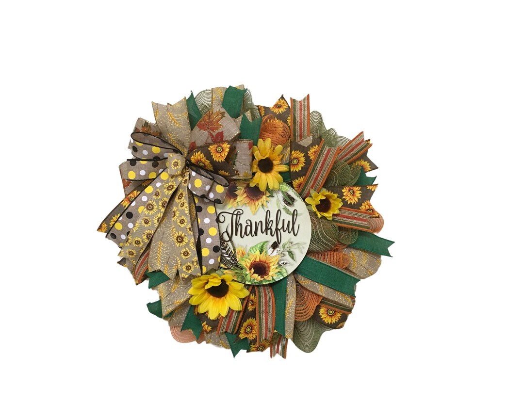 Thankful Sunflower Wreath. Fall Harvest Decor, Rustic Autumn Door ...